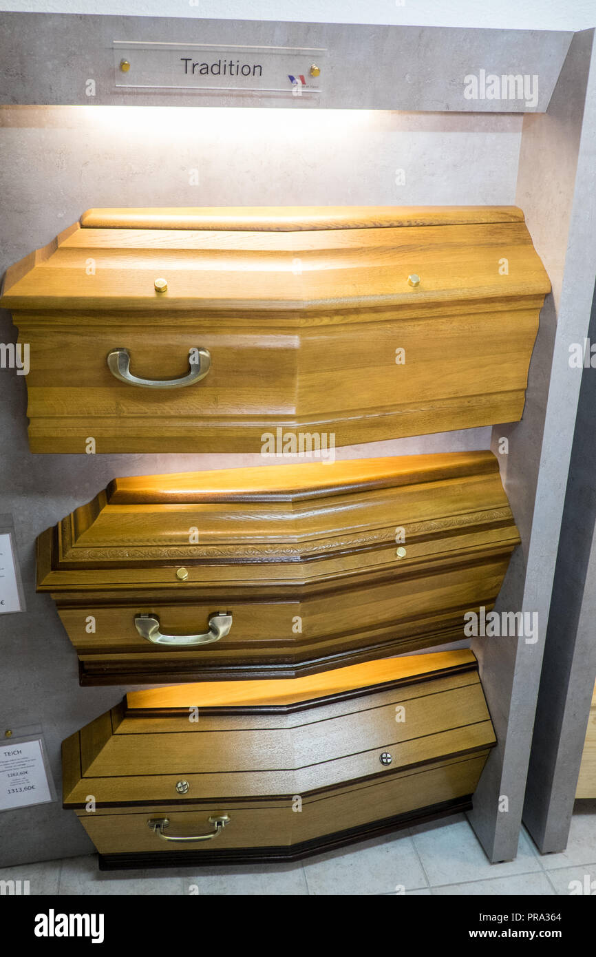 Funeral parlour,funeral directors,shop,with,coffins,plaques,and floral ...