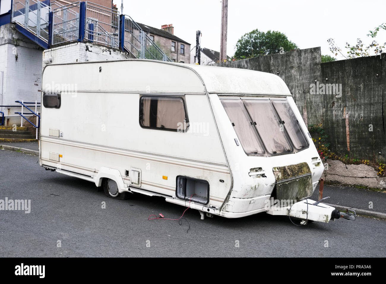 Old caravan dumped broken at roadside by travellers gypsies ...