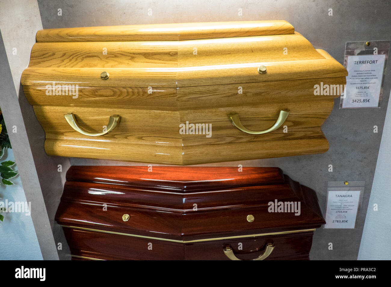 Funeral parlour,funeral directors,shop,with,coffins,plaques,and floral ...