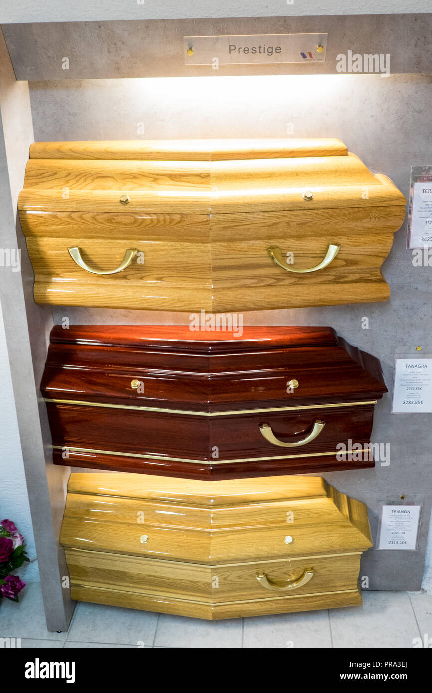 Funeral parlour,funeral directors,shop,with,coffins,plaques,and floral ...