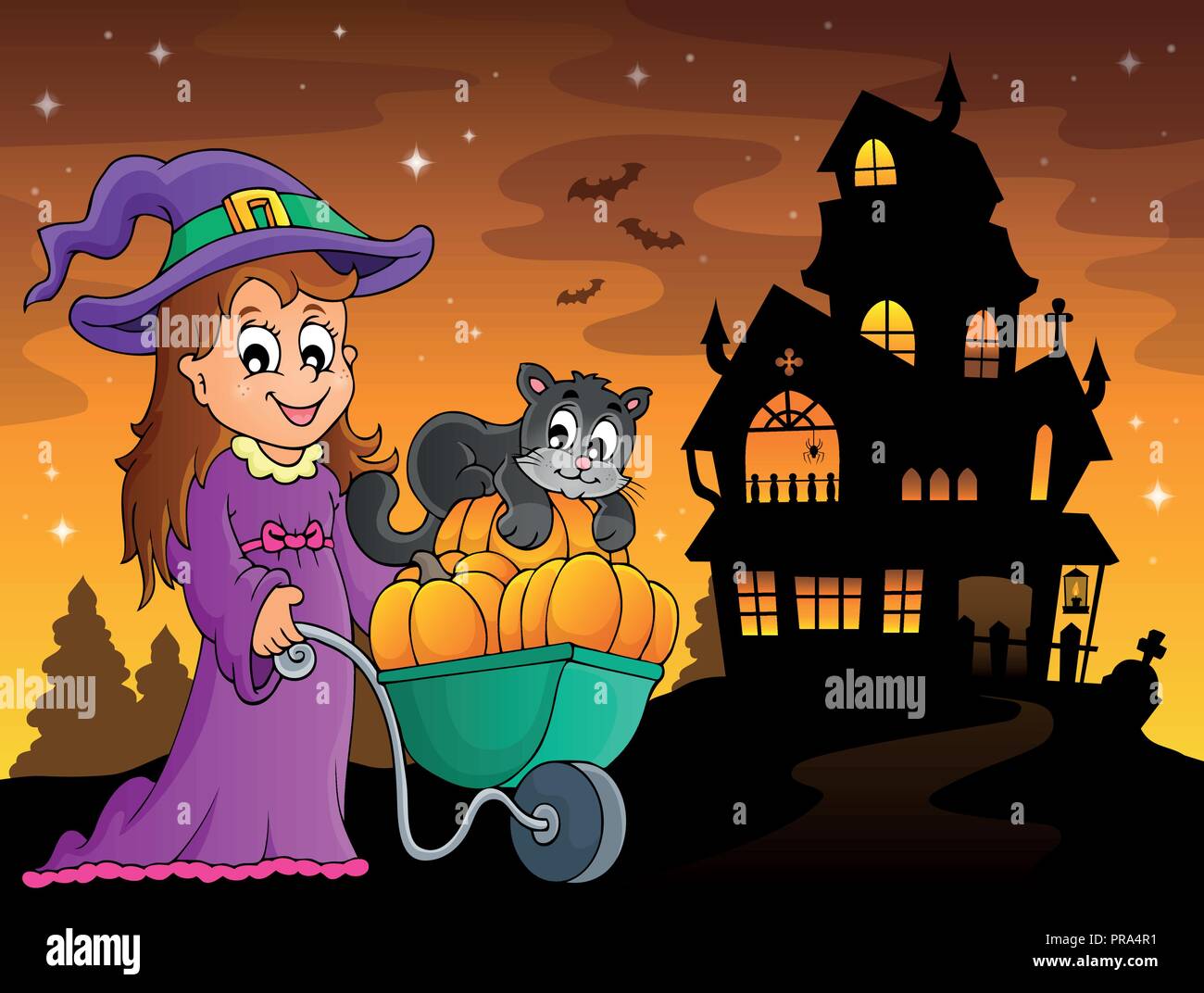 Cute witch and cat Halloween image 3 - eps10 vector illustration Stock ...