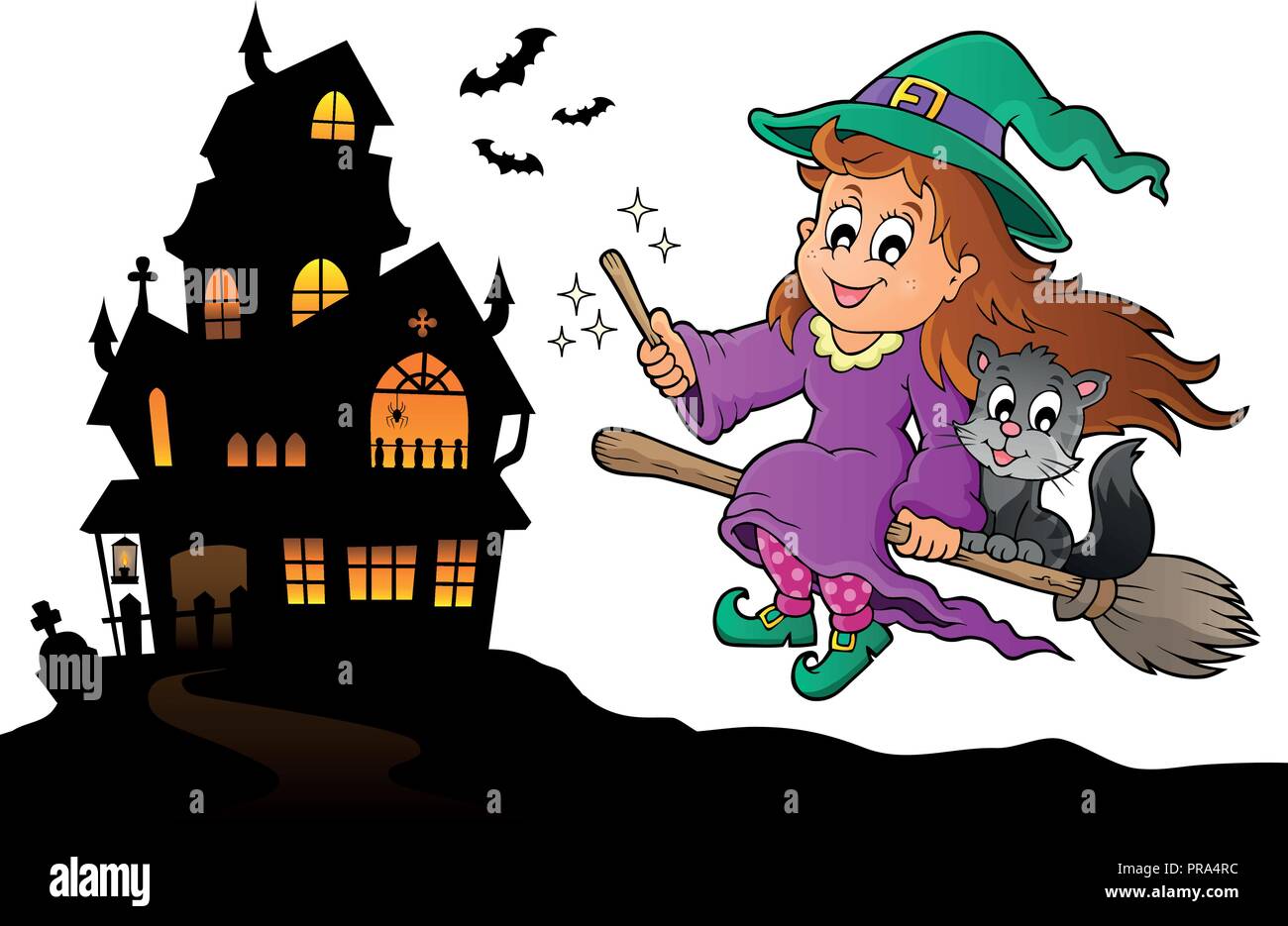 Cute witch and cat Halloween image 4 - eps10 vector illustration Stock ...