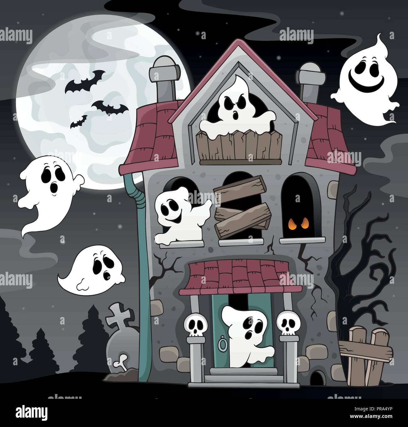 Haunted house with ghosts theme 4 - eps10 vector illustration Stock ...