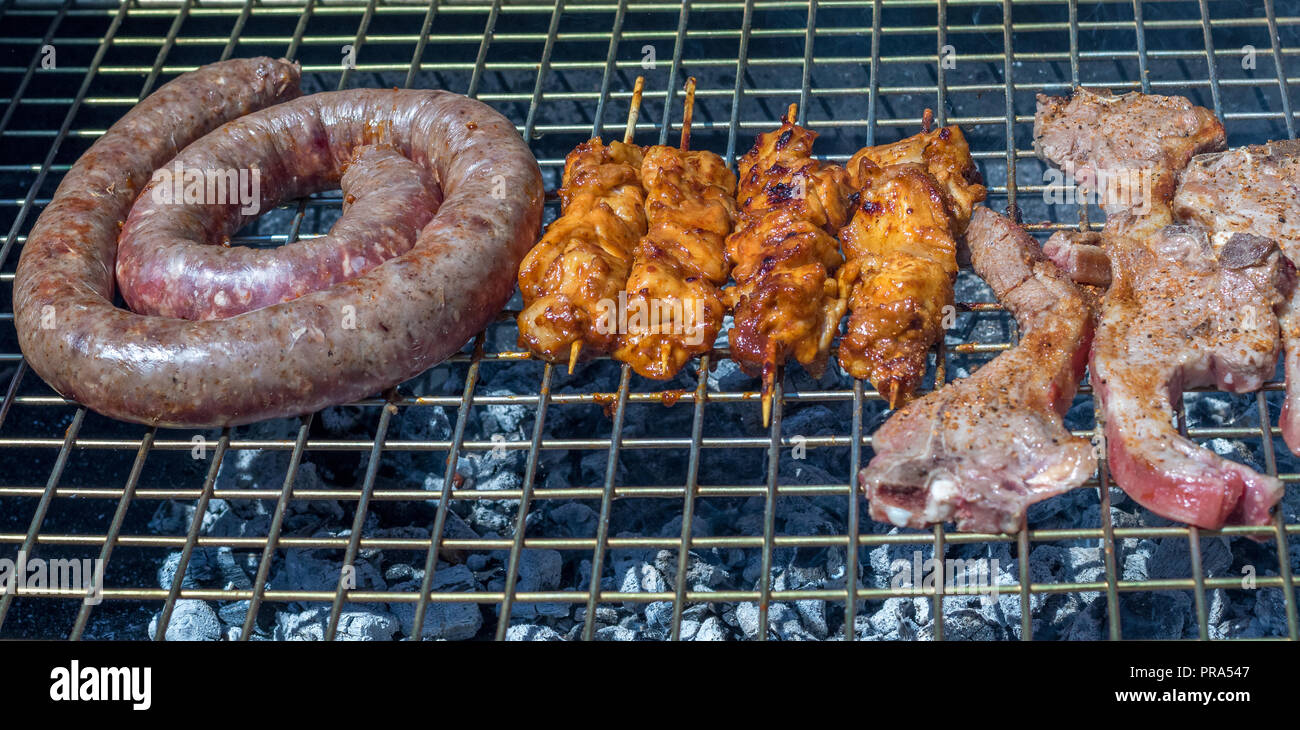 A traditional South African outdoor braai image with copy space in ...
