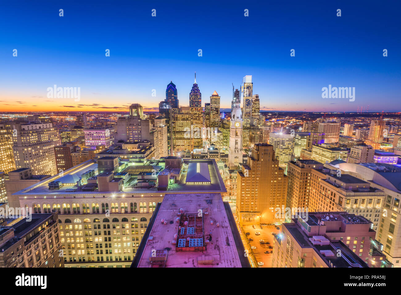 Philadelphia, Pennsylvania, USA downtown city skyline from above at ...