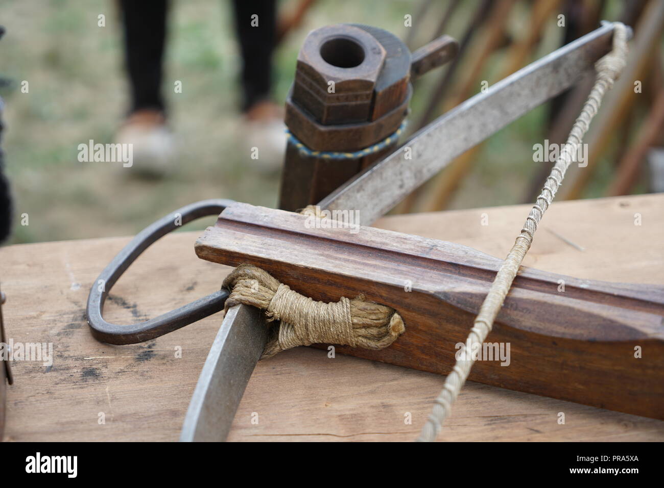 Replica primitive war weapons displayed on a festival in Bavaria Stock ...