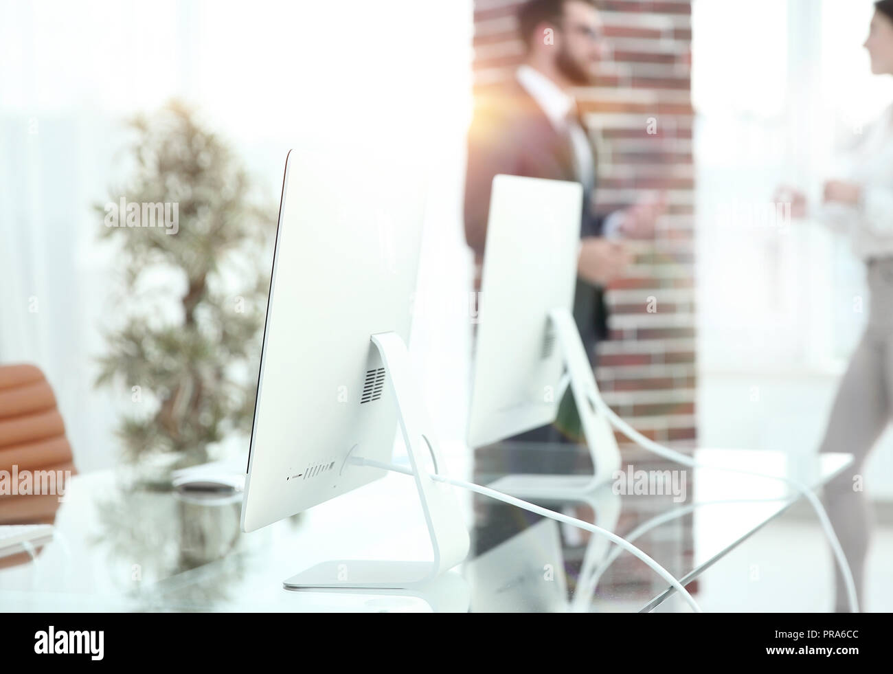 Blurred image of a workplace in the office. business background Stock ...