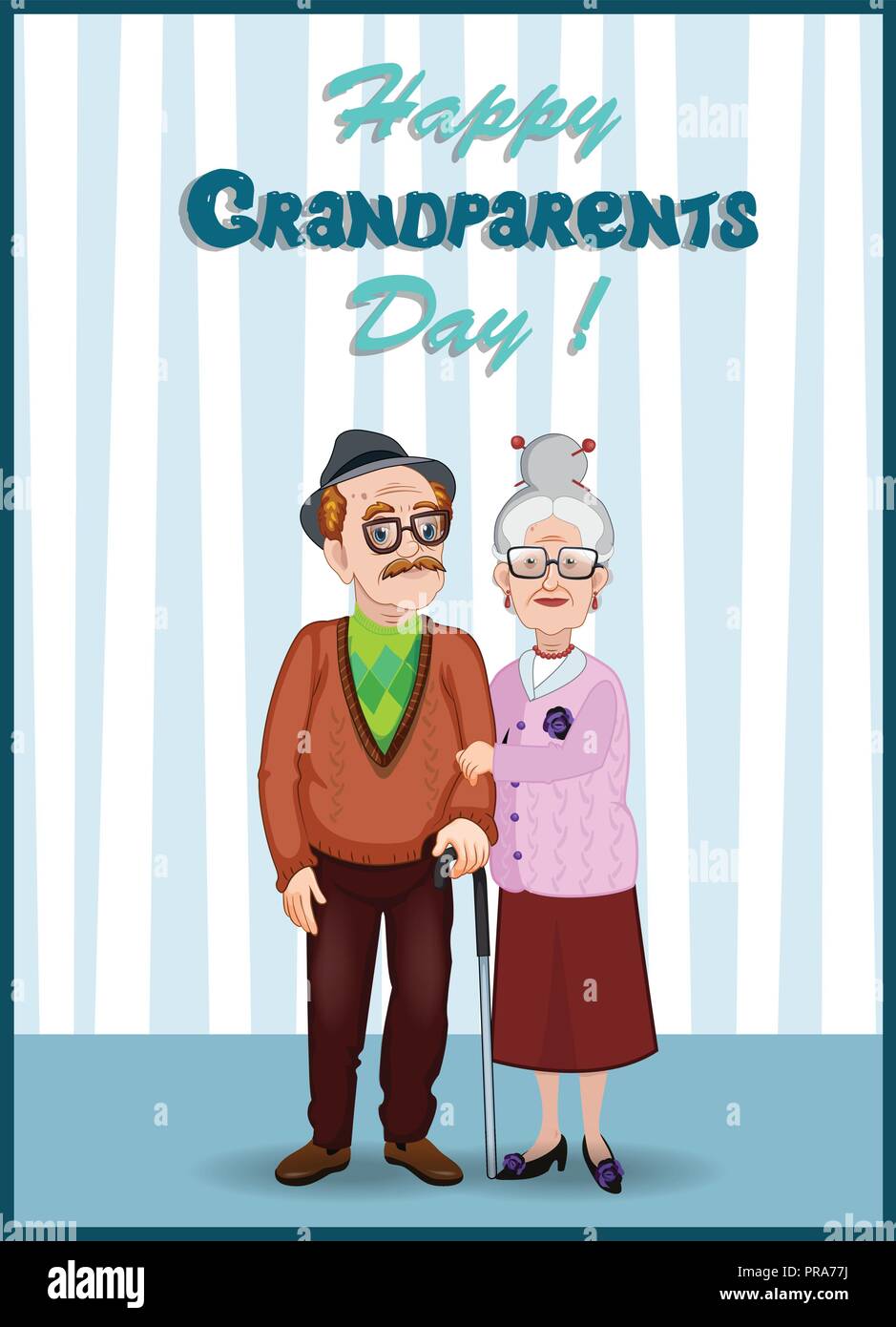 Happy grandparents day greeting card. Cartoon vector illustration of ...