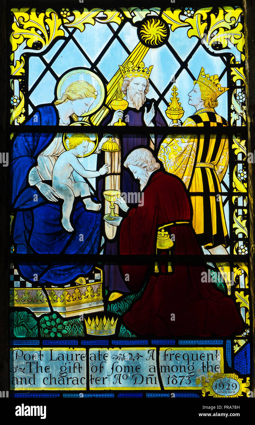 Stained glass depicting the Three Kings bearing gifts after the birth ...