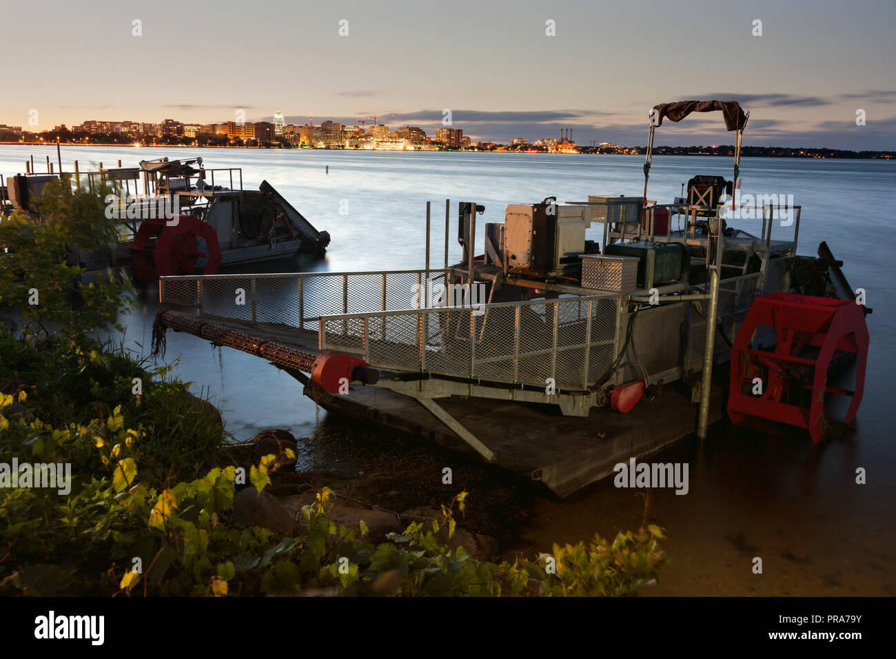 Boat on Lake Monona and Madison panorama. Madison, Wisconsin, USA Stock ...