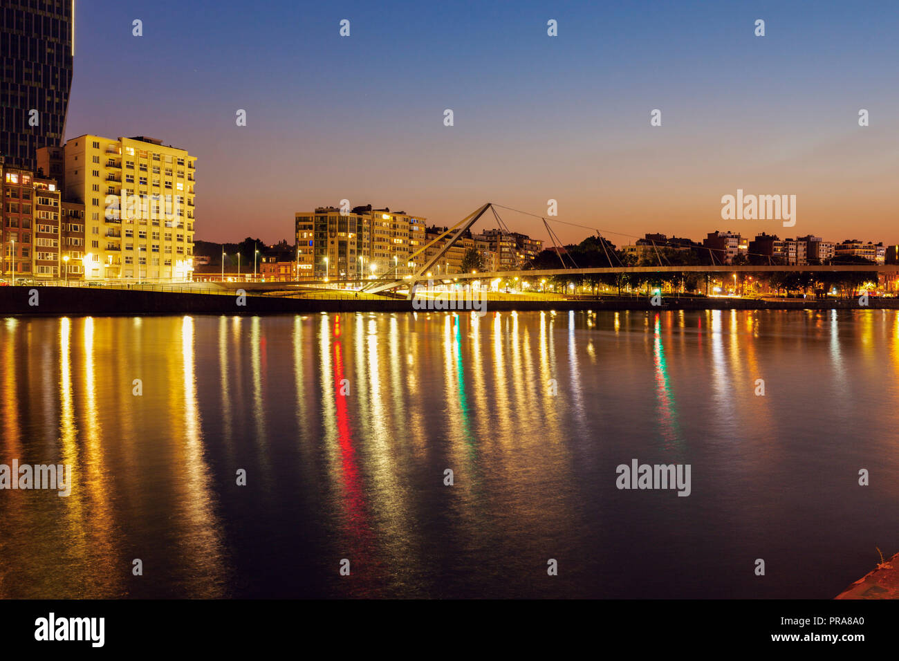 Panorama of Liege along Meuse River with La Belle Liegeoise Bridge seen ...