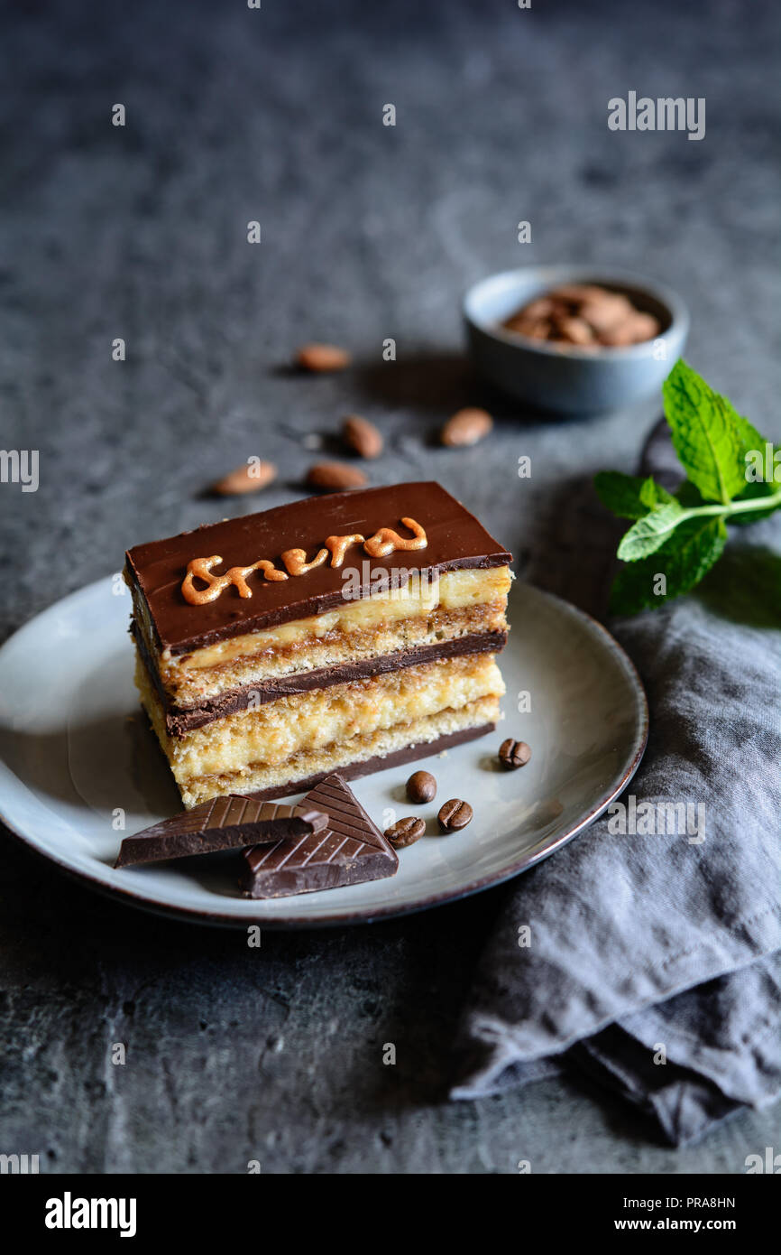 Slices of traditional French Opera cake Stock Photo - Alamy