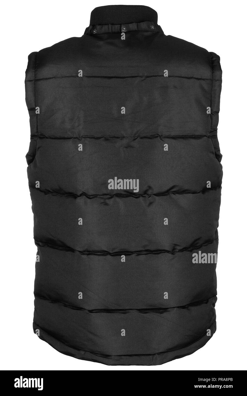 Back of black, warm waistcoat with hood isolated on white background ...