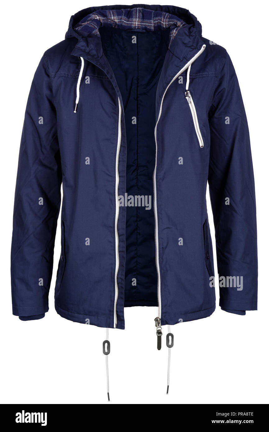Unzipped navy blue jacket isolated on white background Stock Photo - Alamy