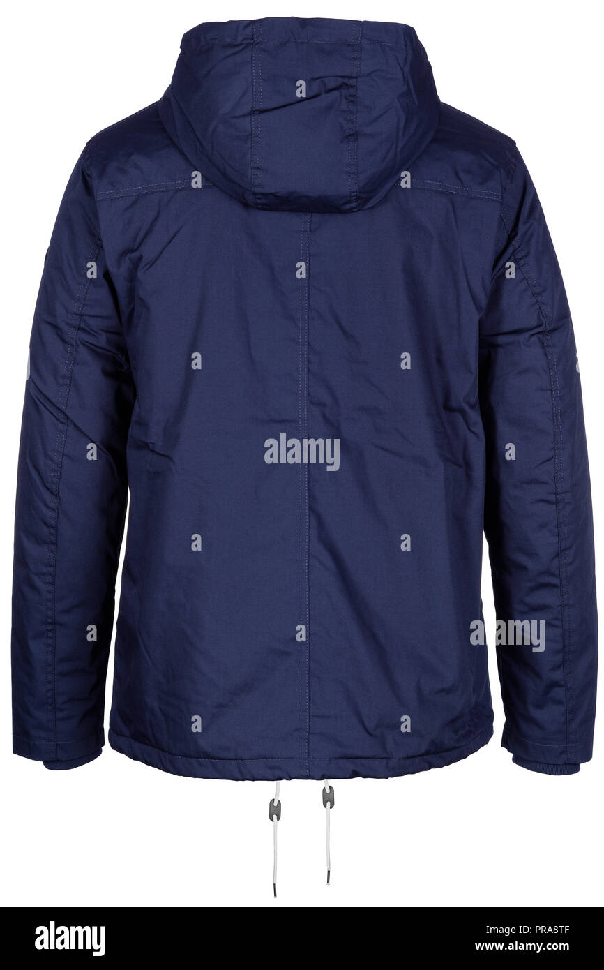 Back of navy blue jacket with hood Stock Photo - Alamy