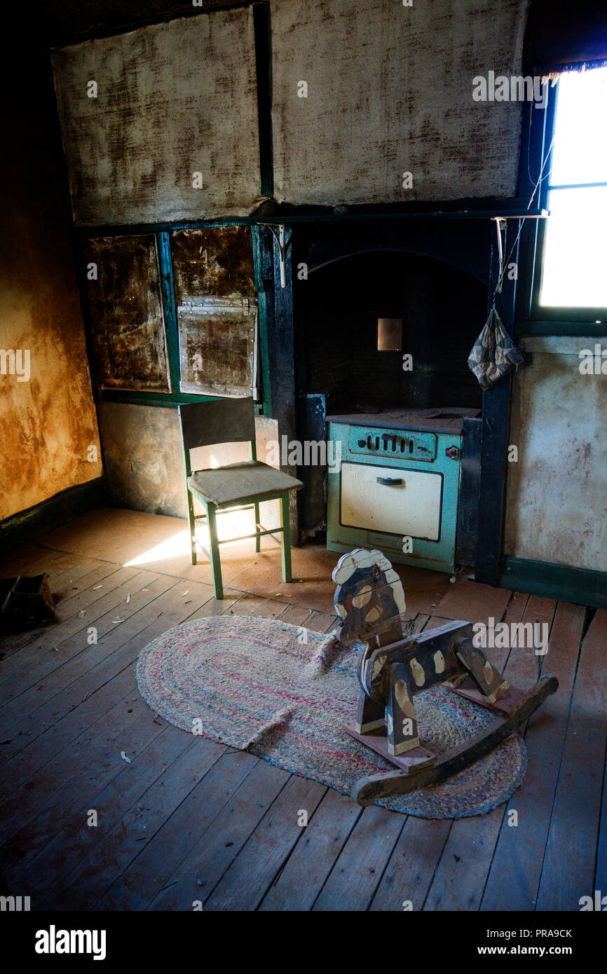 Interior of old miners cottages at Gwalia Ghost Town near Leonora ...