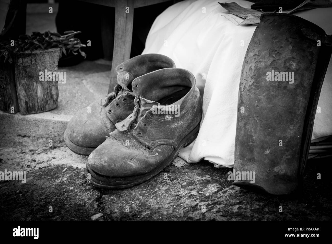 Abandoned leather boot Black and White Stock Photos & Images - Alamy