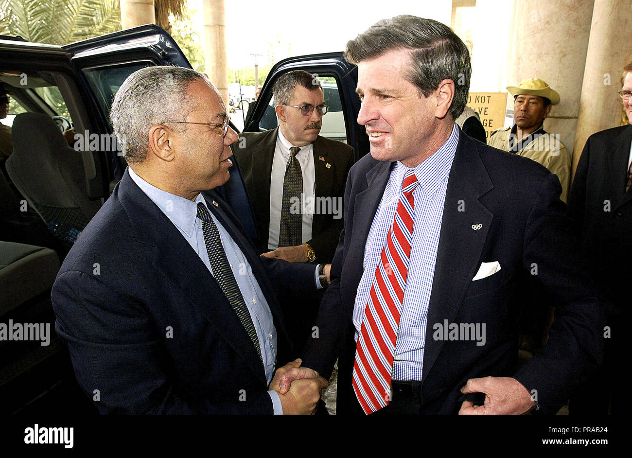 US Secretary of State Colin Powell greets US Ambassador to Iraq (IRQ ...