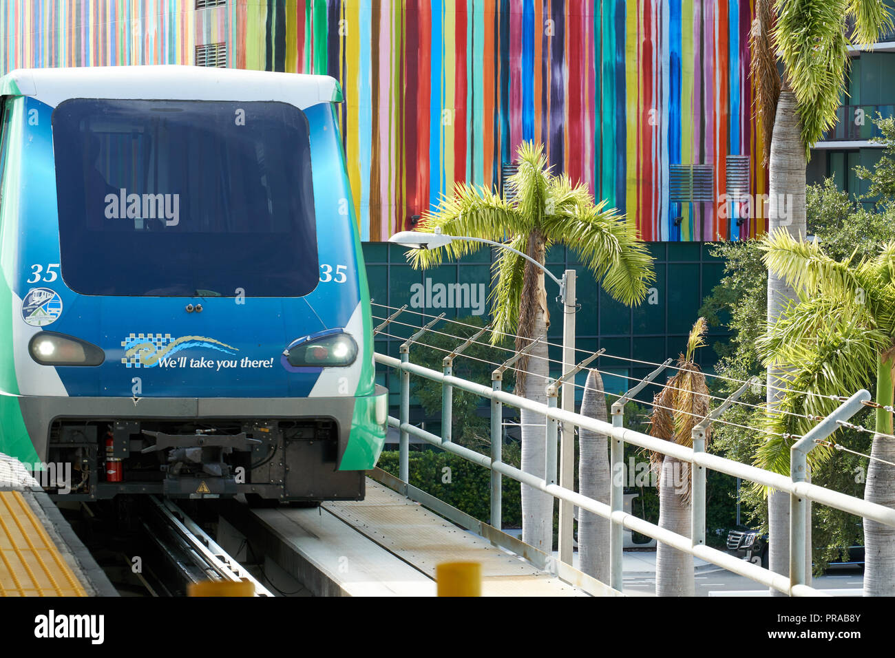 MIAMI, USA - AUGUST 22, 2018: Metromover in Downtown Miami. Metromover ...