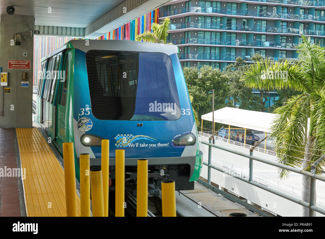 MIAMI, USA - AUGUST 22, 2018: Metromover in Downtown Miami. Metromover ...