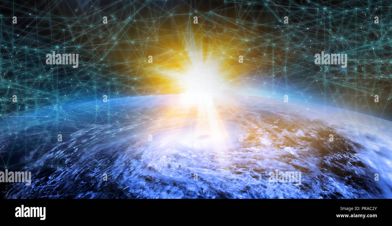 Global networks in outer space, futuristic technologies concept. earth ...