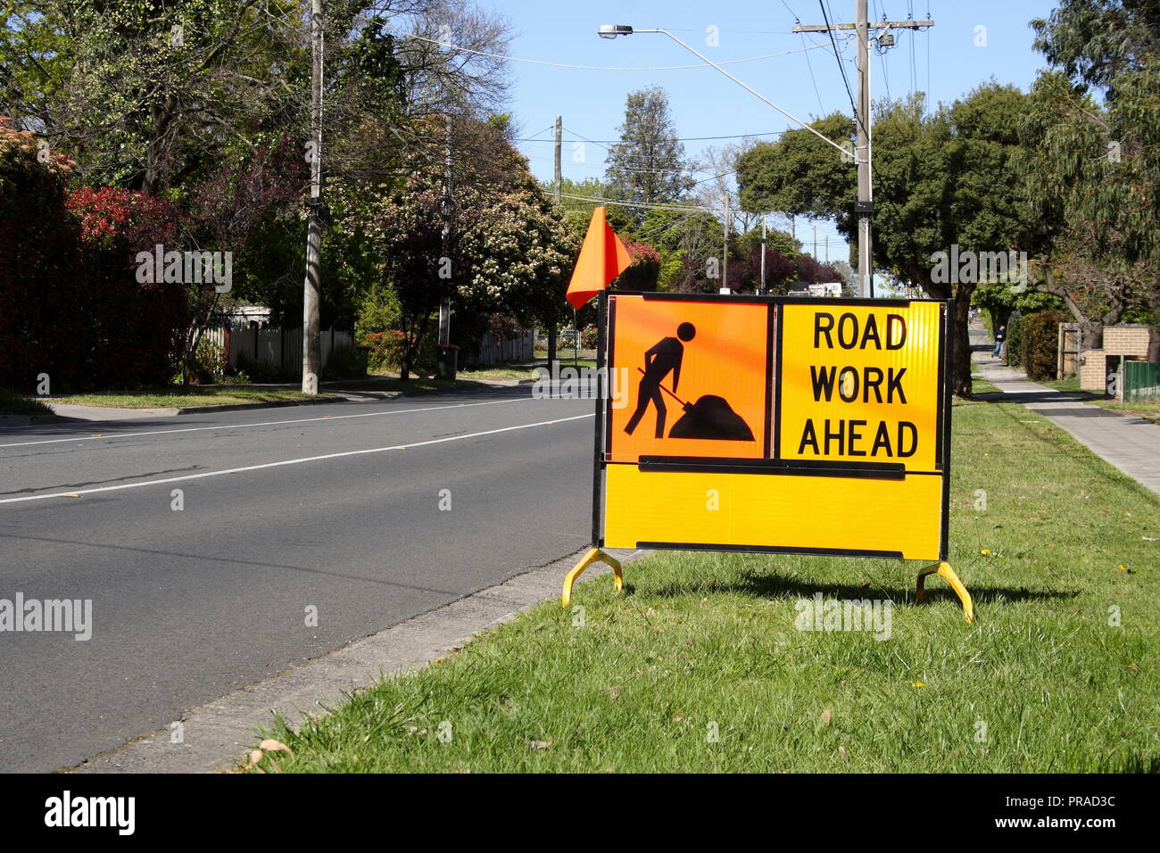 Road Work Ahead sign. Melbourne, Australia Stock Photo - Alamy