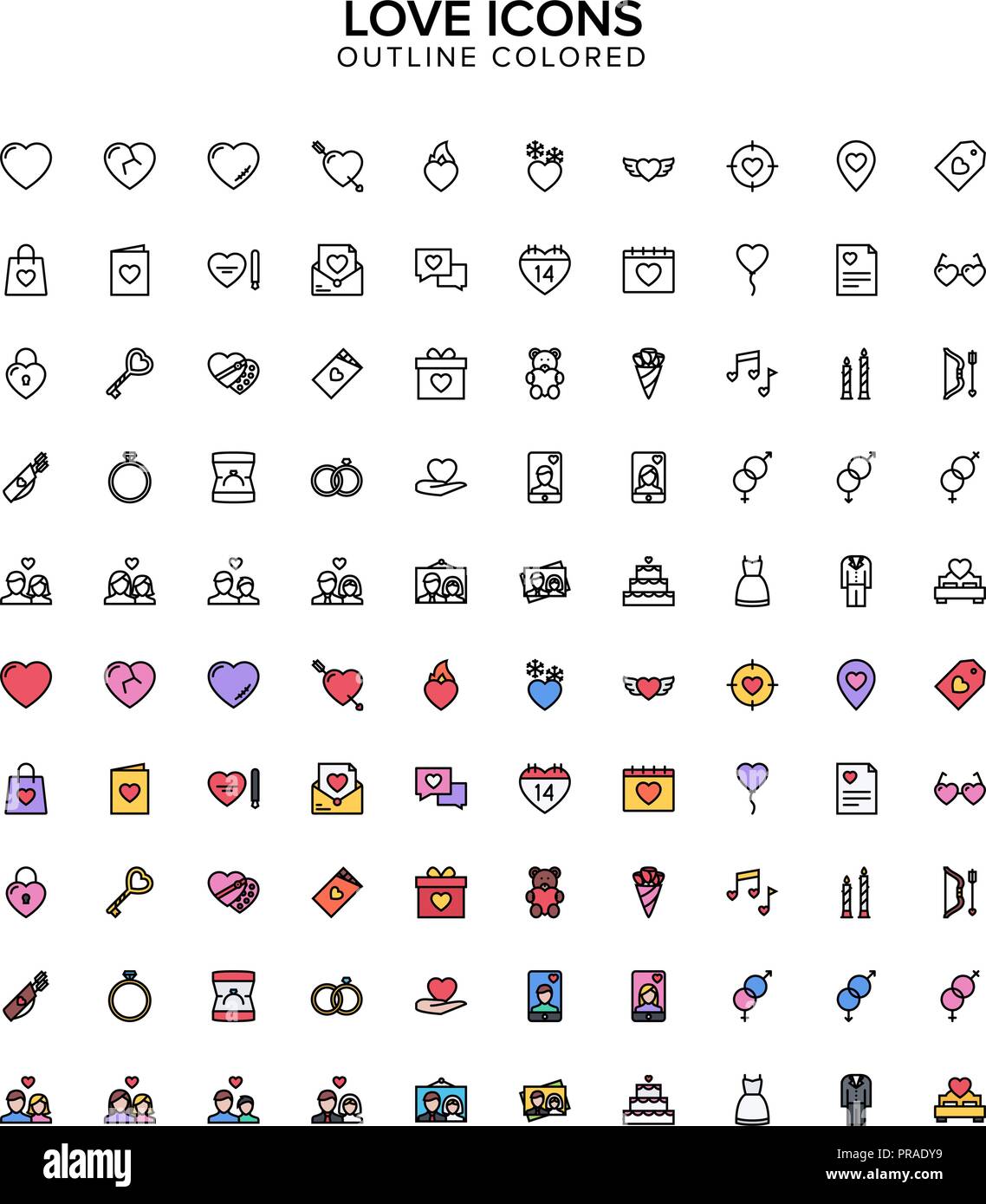 love outline colored icons Stock Vector Image & Art - Alamy