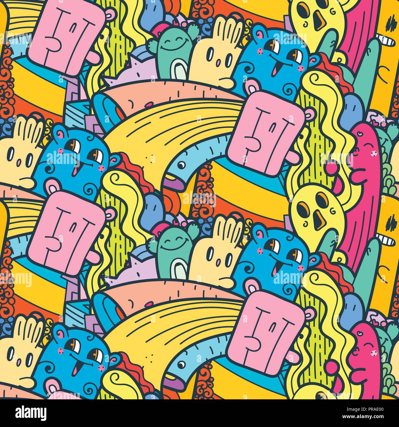 Funny doodle monsters seamless pattern for prints, designs and coloring ...