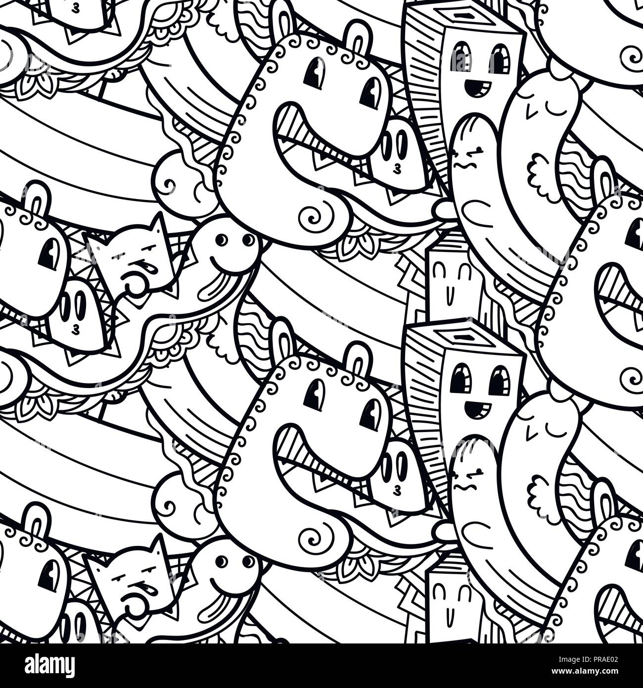 Funny doodle monsters seamless pattern for prints, designs and coloring ...