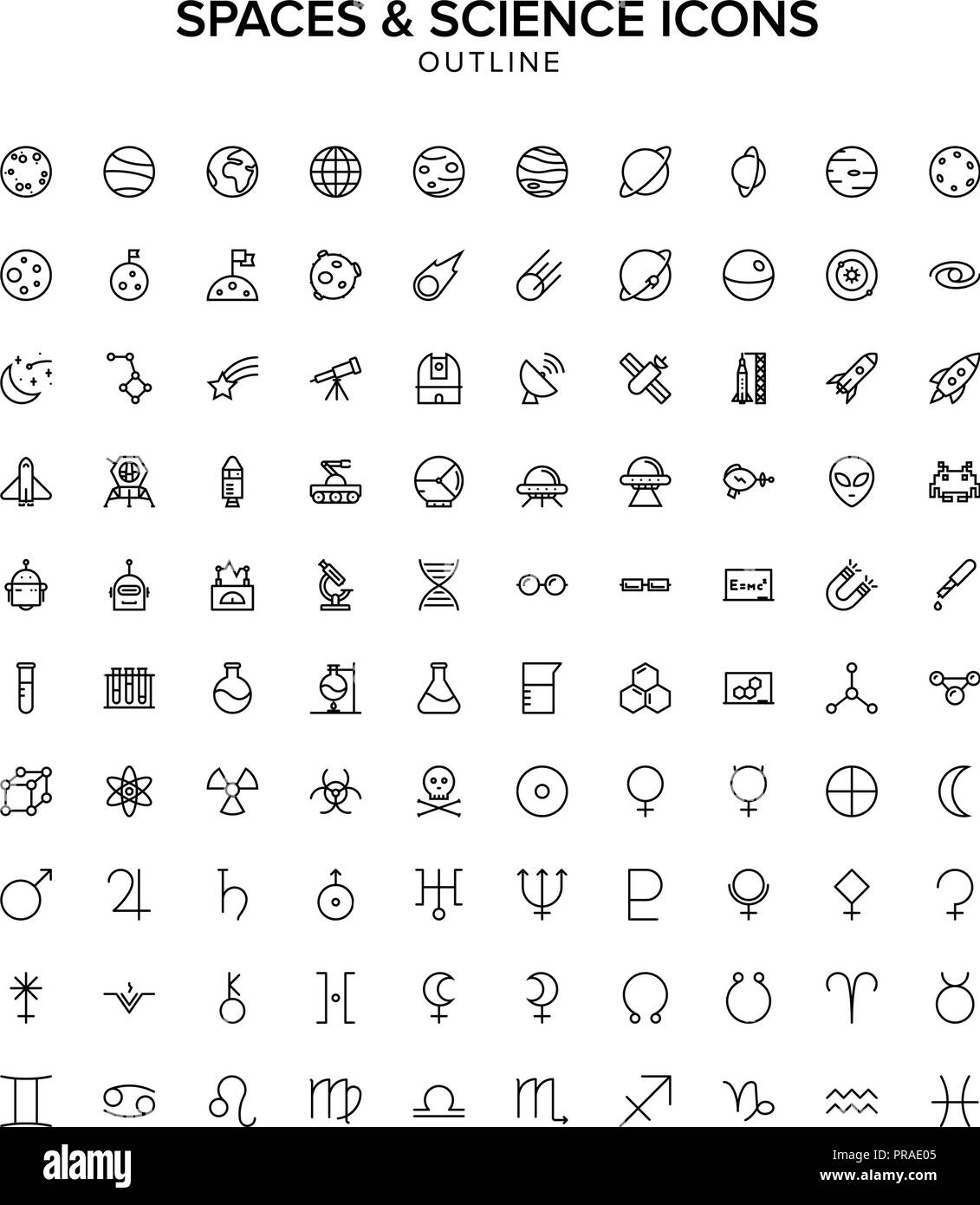 spaces and science Outline icon set Stock Vector Image & Art - Alamy