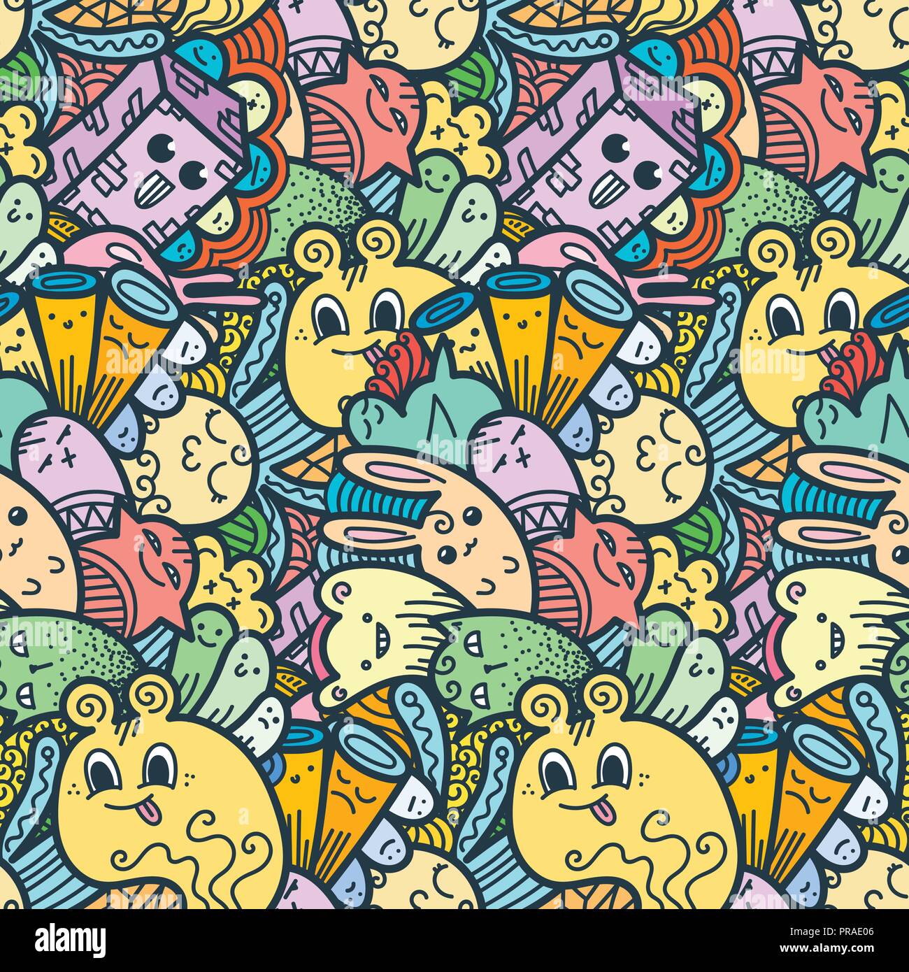 Funny doodle monsters seamless pattern for prints, designs and coloring ...