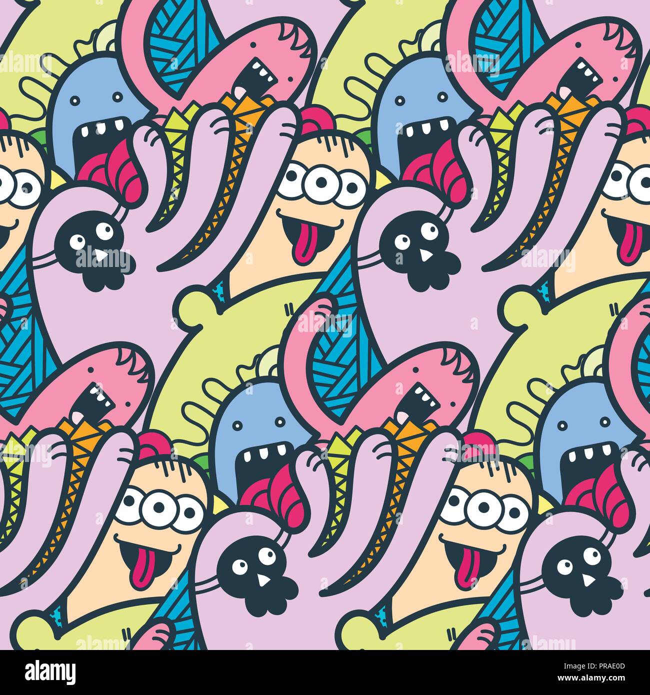 Funny doodle monsters seamless pattern for prints, designs and coloring ...