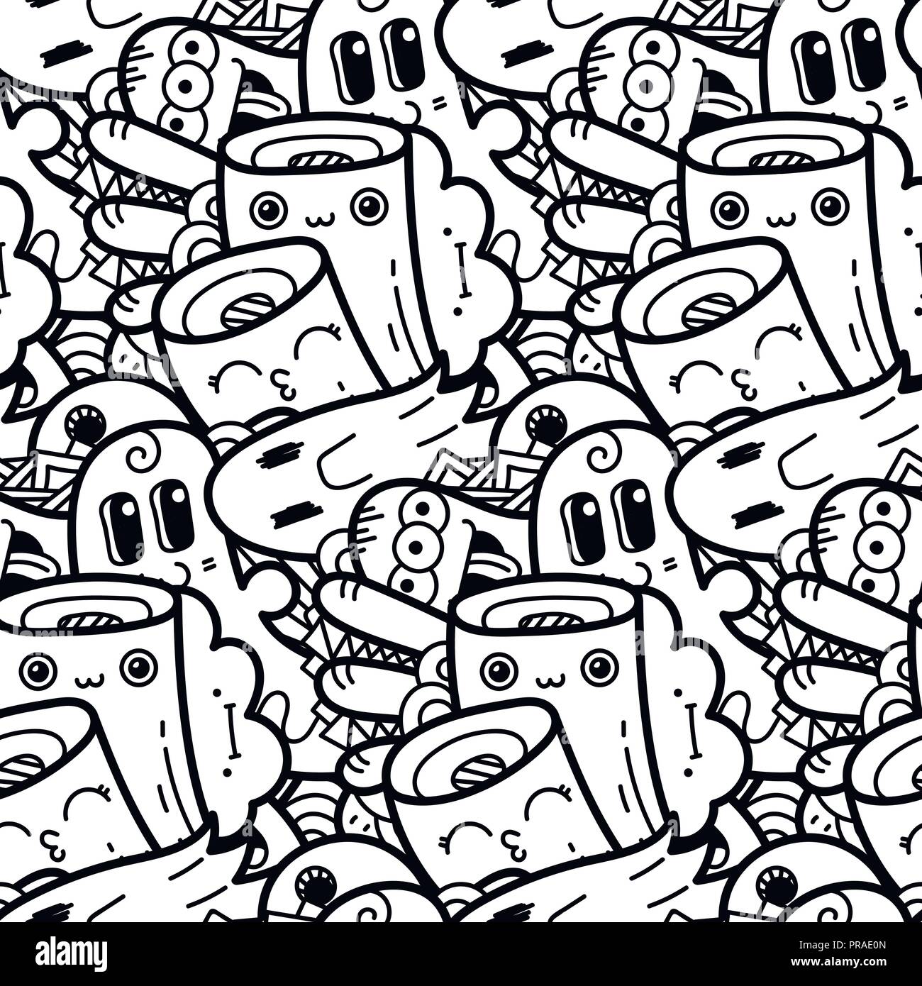 Funny doodle monsters seamless pattern for prints, designs and coloring ...