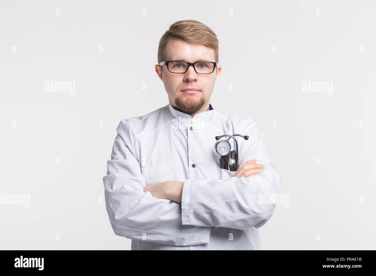 Medical doctor man with stethoscope over white background Stock Photo ...