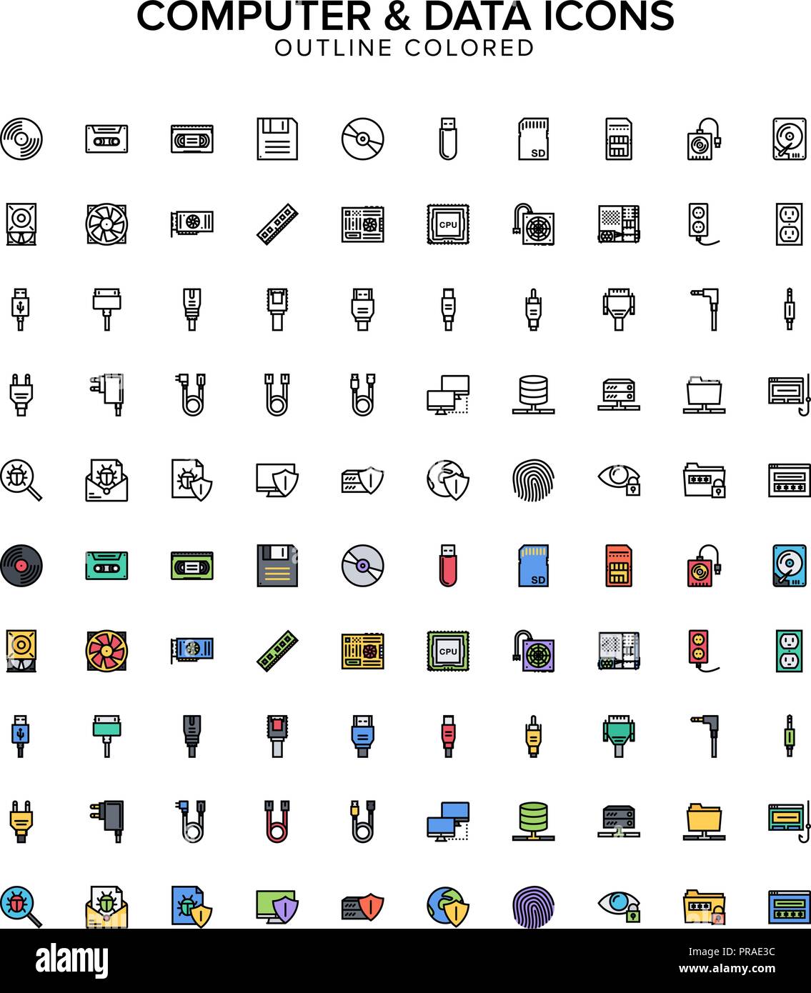 computer and data outline colored icon set Stock Vector Image & Art - Alamy