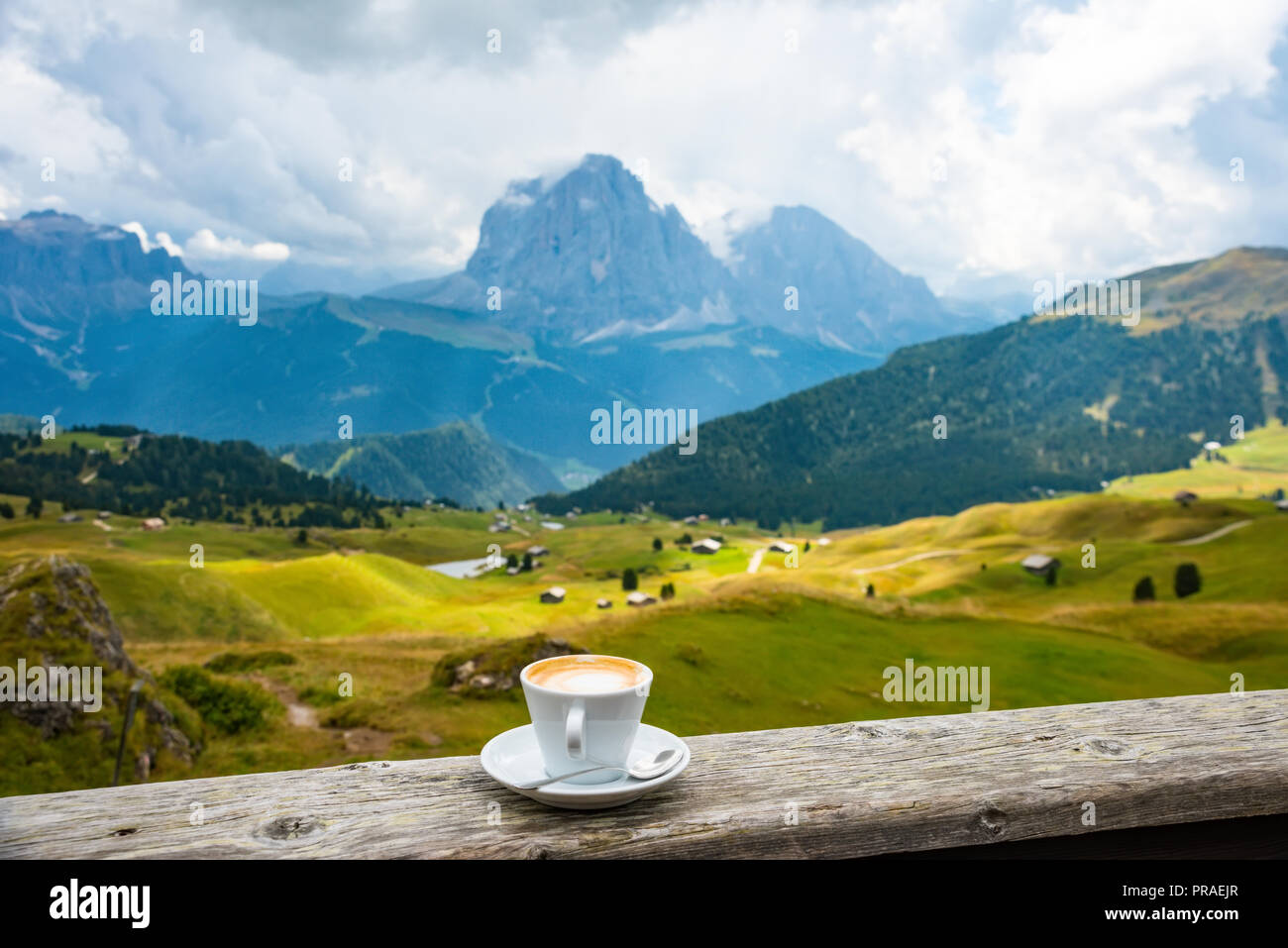 Coffee cup in coffee time on mountain view background Stock Photo - Alamy