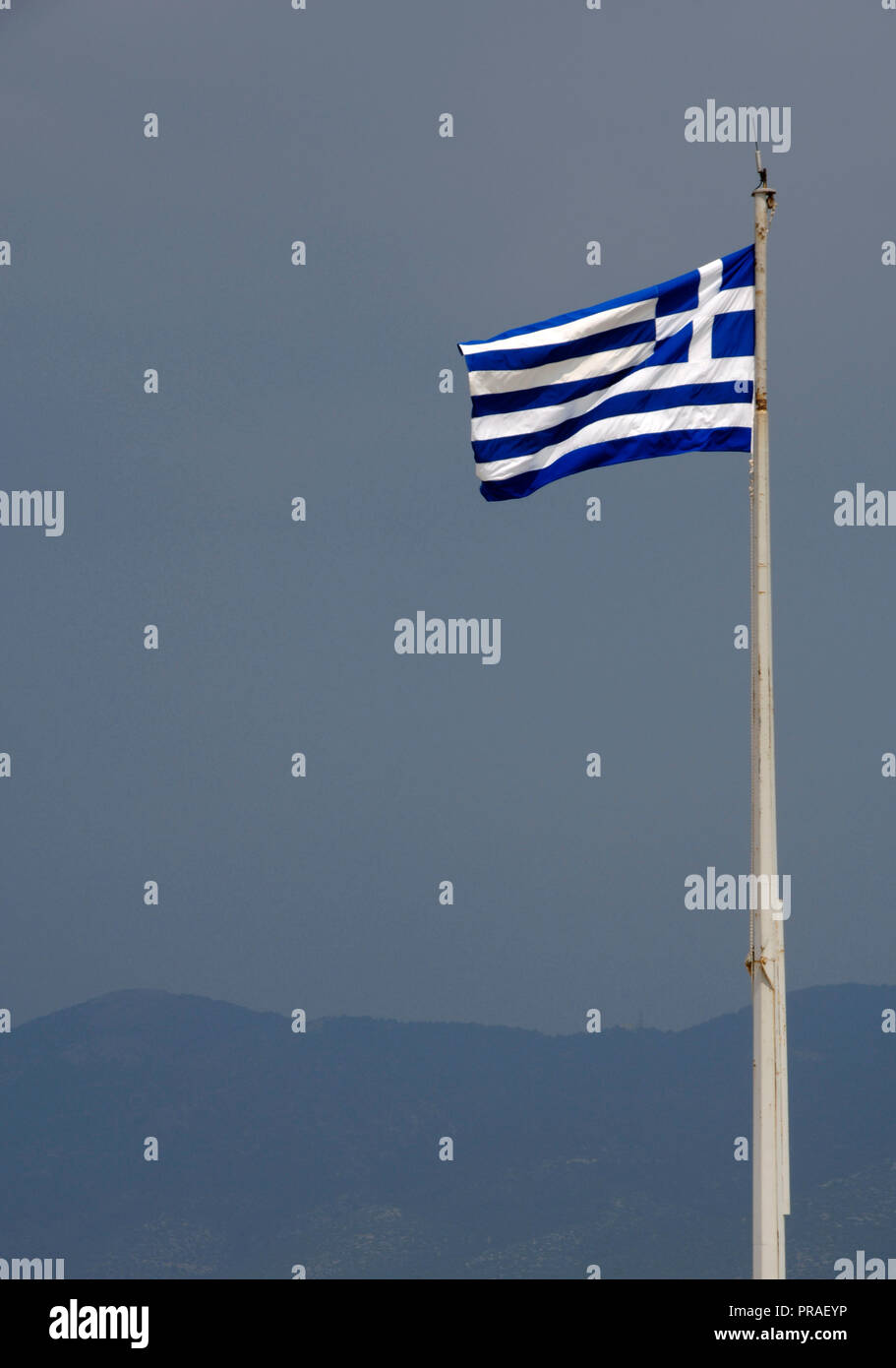 Greece flag waving hi-res stock photography and images - Alamy
