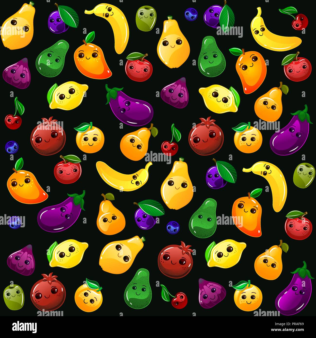 Seamless fruit background. Various Funny Cartoon Fruits. Colorful ...