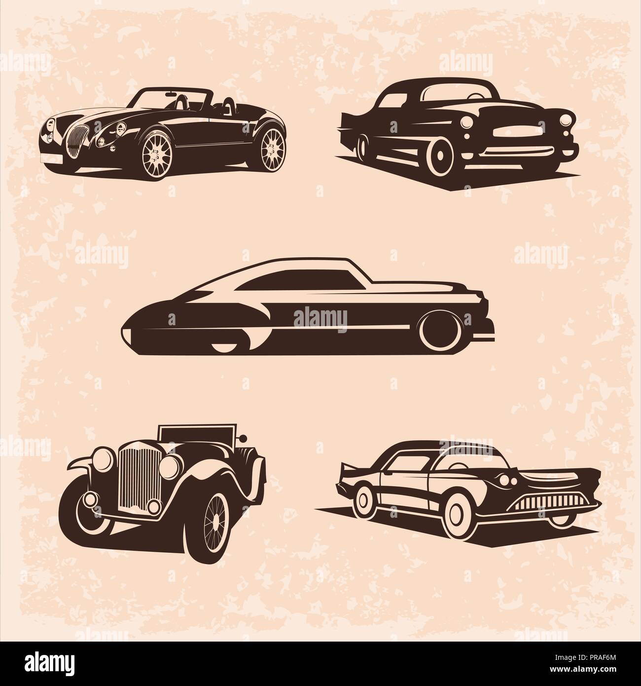 vintage car set. 5 High quality vector image. The car is very simple ...