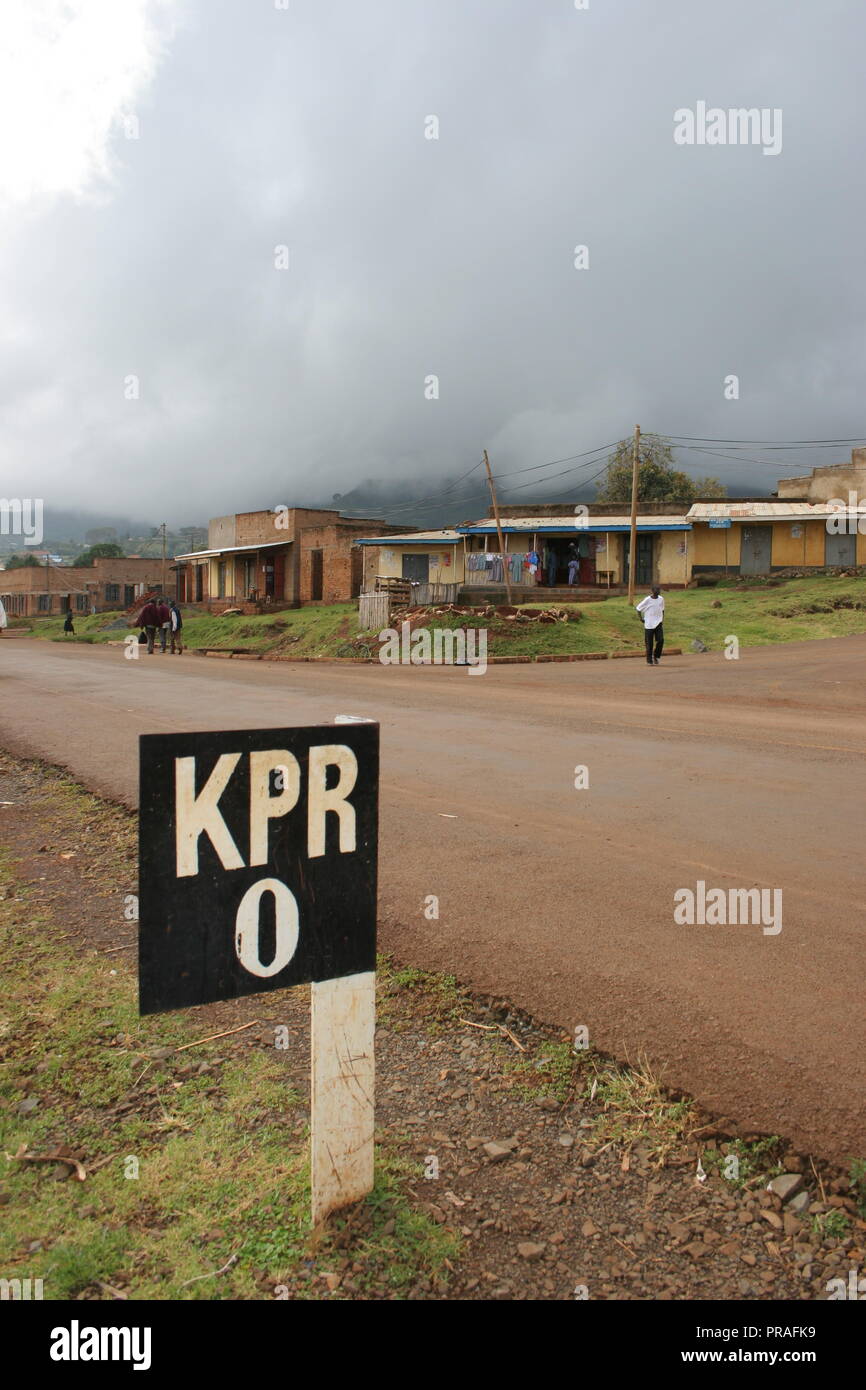 mile-marker signpost in Kapchorwa town on Mount Elgon, Eastern Uganda ...