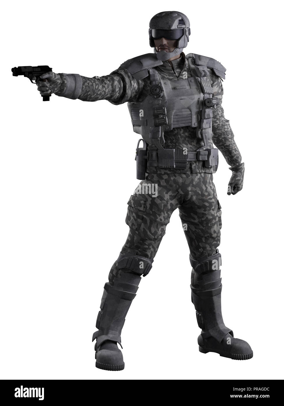 Futuristic Marine Ranger in Urban Camouflage, Aiming Gun Stock Photo ...