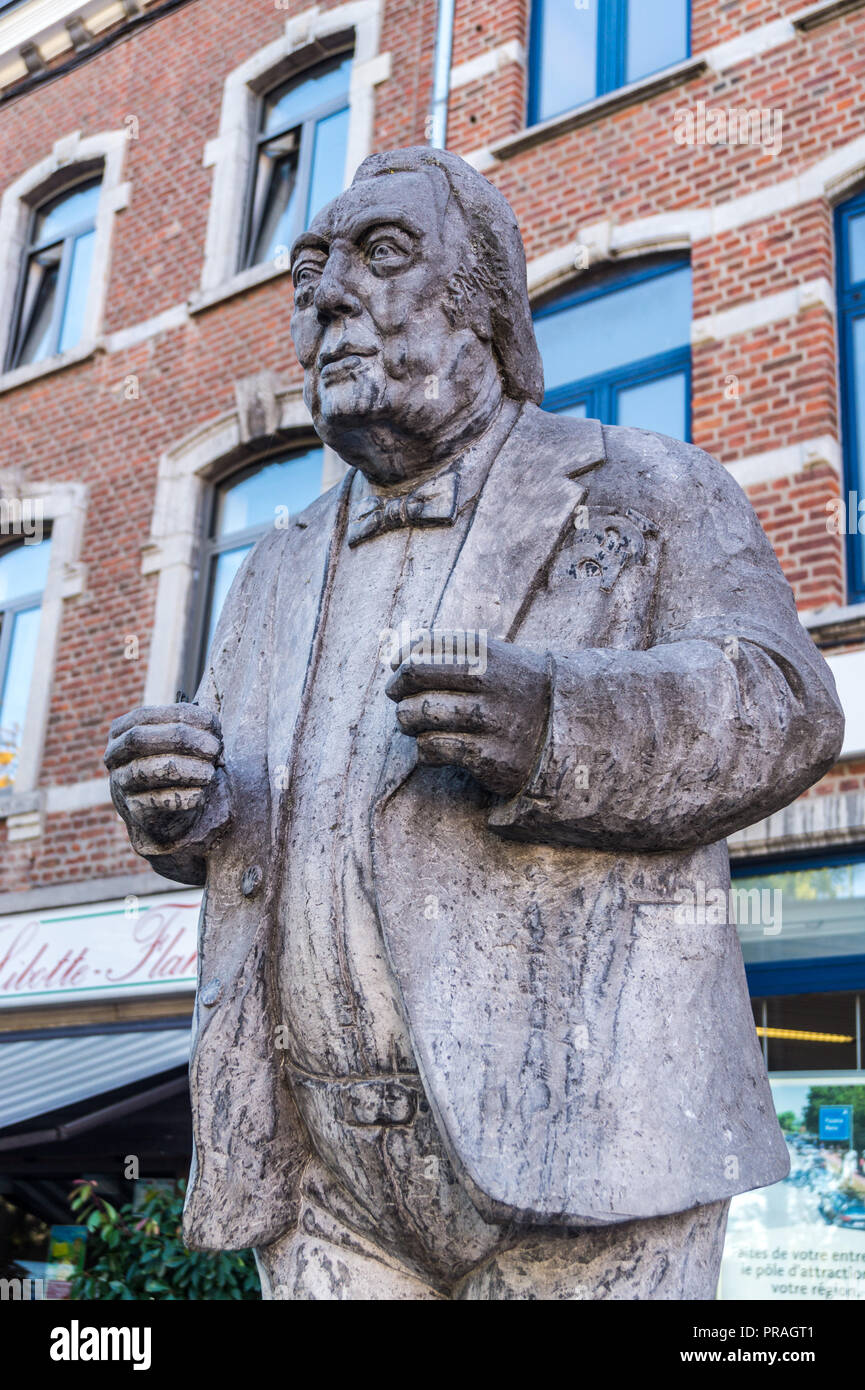 Statue of Raymond Devos, humorist, 1922-2006, by Les Trois Renard, 1988 ...