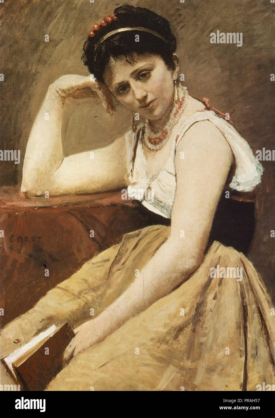 Corot Jean Baptiste Camille - Interrupted Reading Stock Photo - Alamy