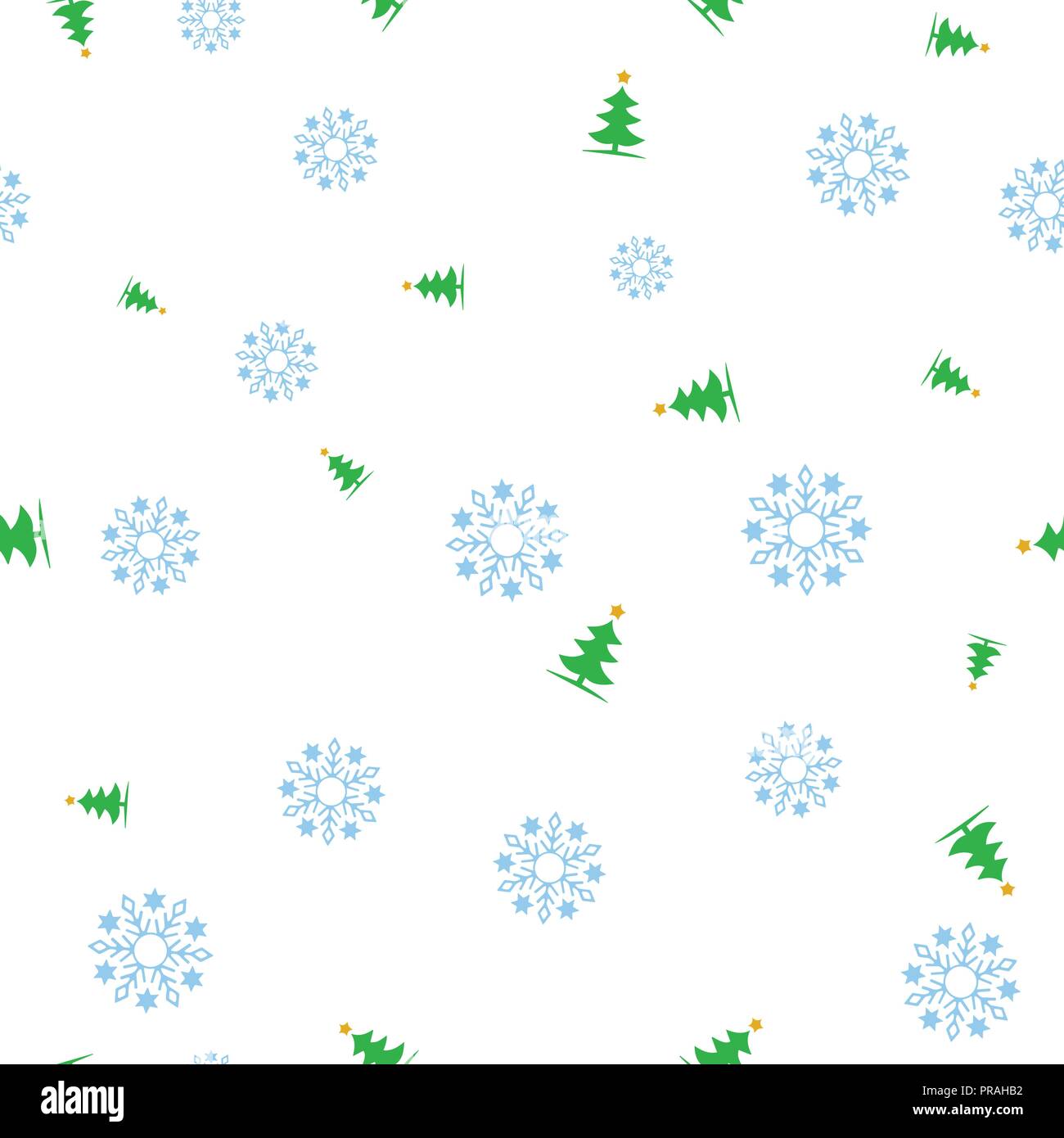 Green Christmas tree and snowflake seamless pattern. Isolated on a ...