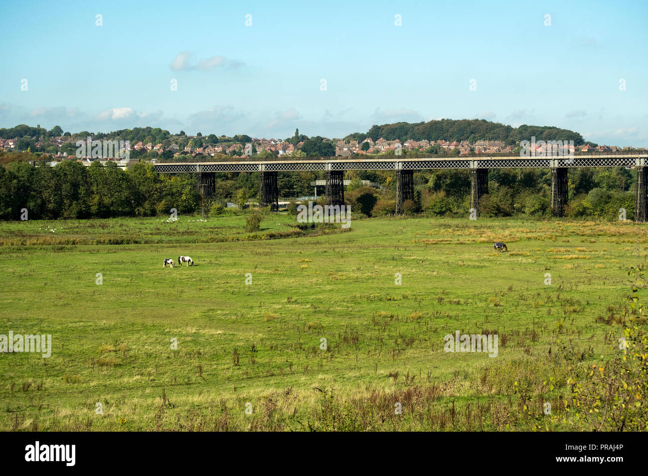 Bennerley viaduct, a wrought iron Victorian era railway bridge spanning ...