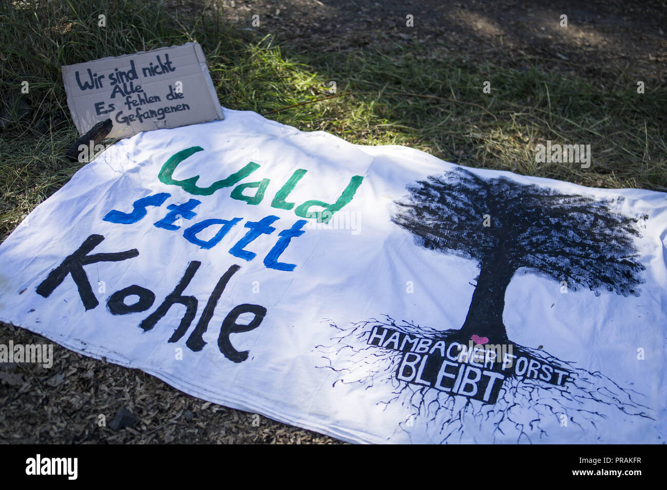 Kerpen, Germany. 30 September 2018.Barricade construction, forest walk ...
