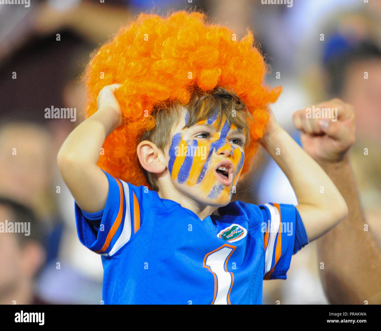 Starkville, MS, USA. 29th Sep, 2018. A young Florida Gators fan, during ...
