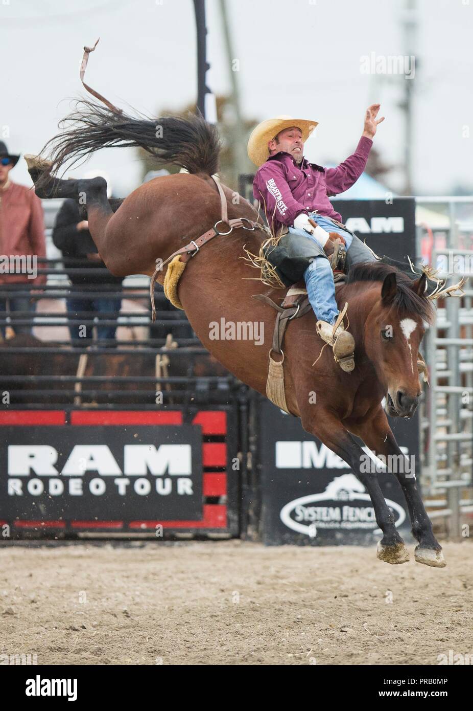 Markham, Canada. 30th Sep, 2018. A cowboy competes during the Rodeo ...