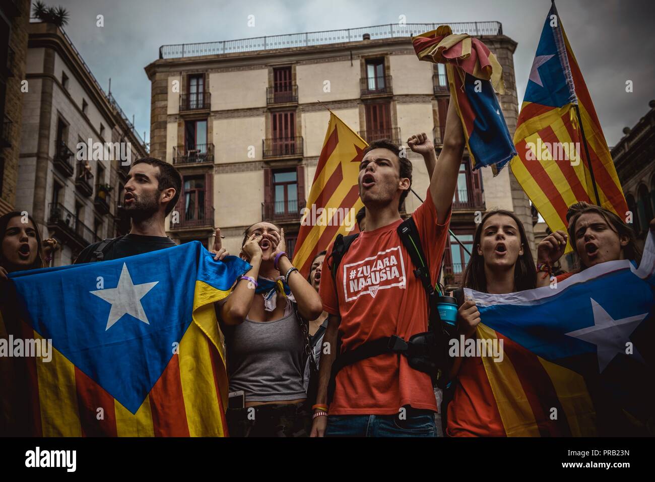 Barcelona, Spain. 1 October, 2018: Striking Catalan pro-independence ...