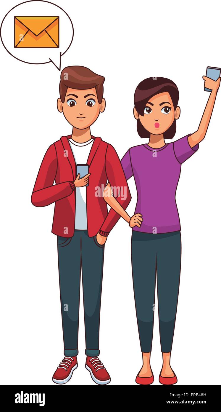 Couple using smartphone Stock Vector Images - Alamy